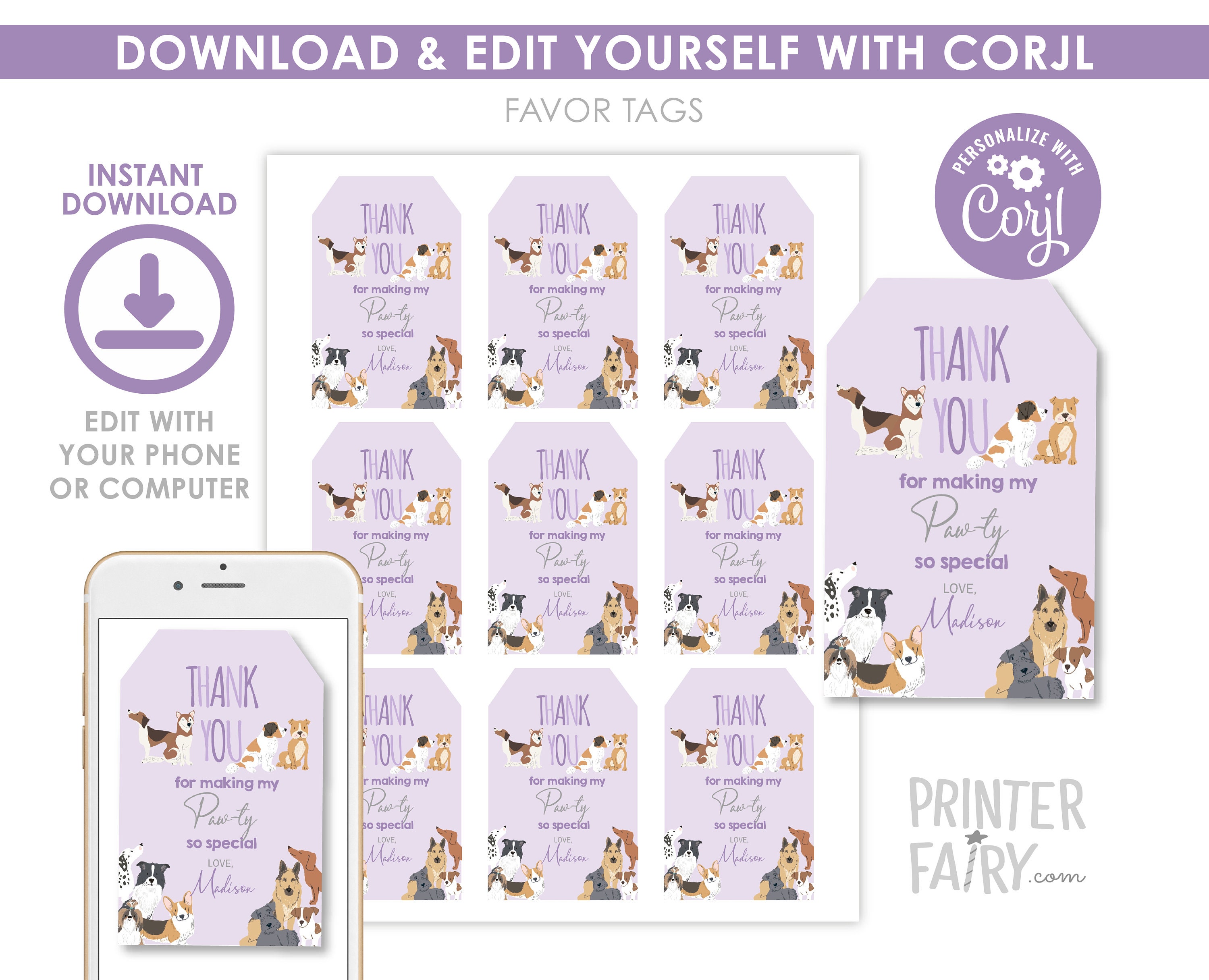 Puppy Adoption Birthday Favor Tags, It's a Paw-ty! Pet Adoption Party ...