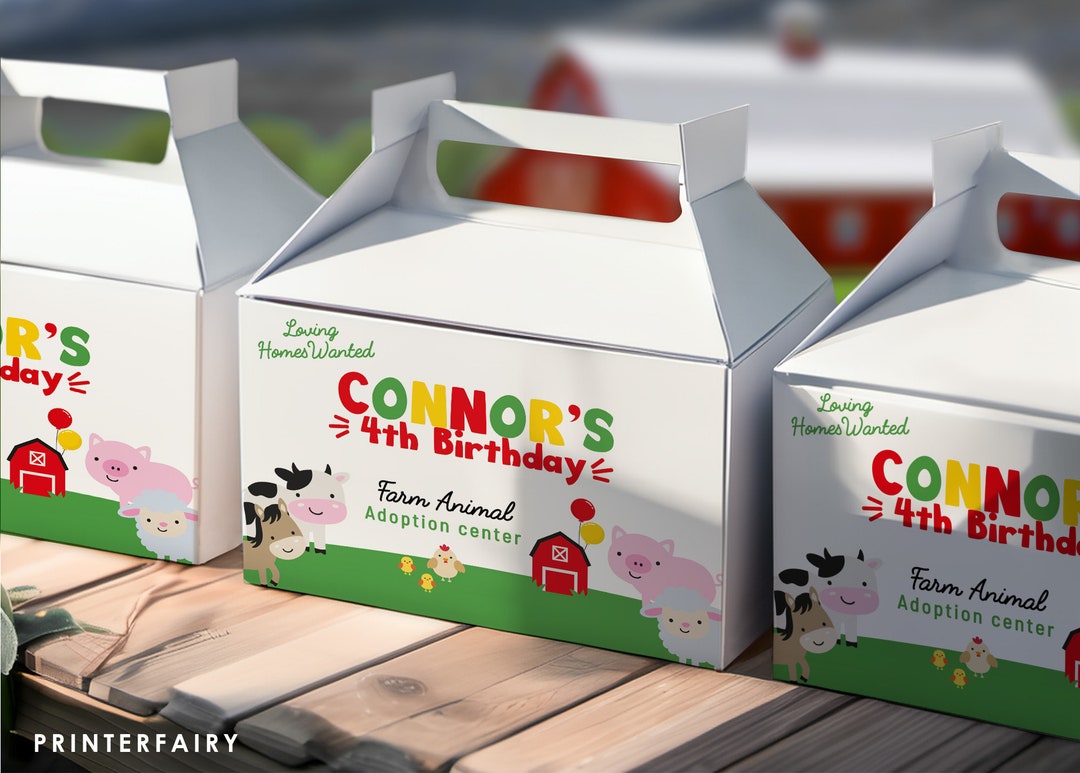 Farm Birthday Party Favor Box Label, Editable, Farm Animals Party ...