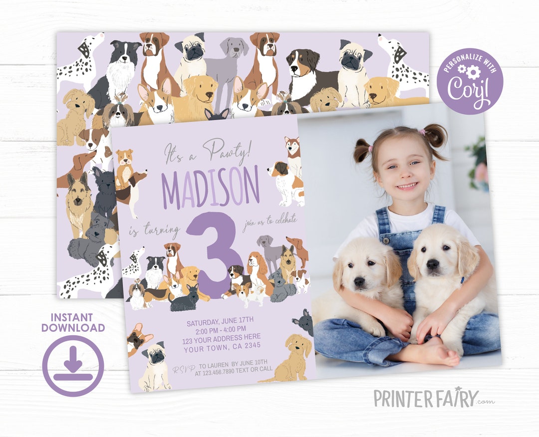 Puppy Adoption Birthday Party Invitation With Photo, It's a Paw-ty Pet ...
