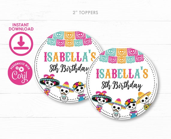 Day of the dead Toppers, EDITABLE Dia de los muertos Stickers, Dia de ...