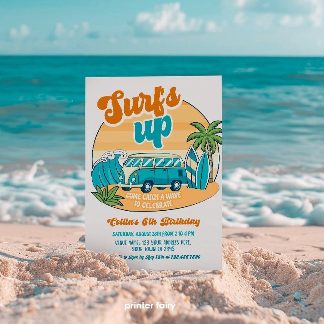 Surfs up Birthday Party Invitation, Editable, Surf Birthday Party ...