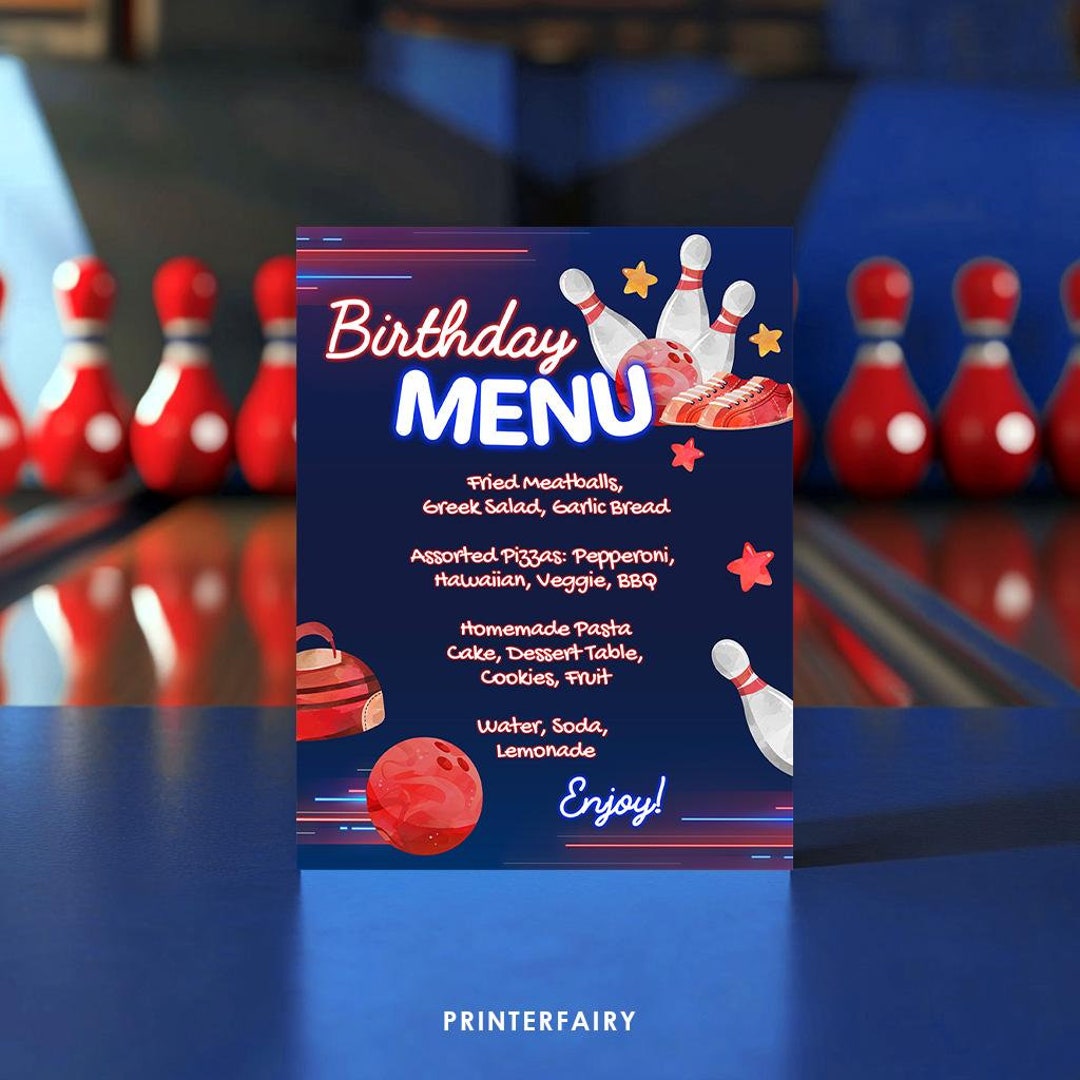 Bowling Birthday Party Menu, Instant Download, Let's Strike up Some Fun ...