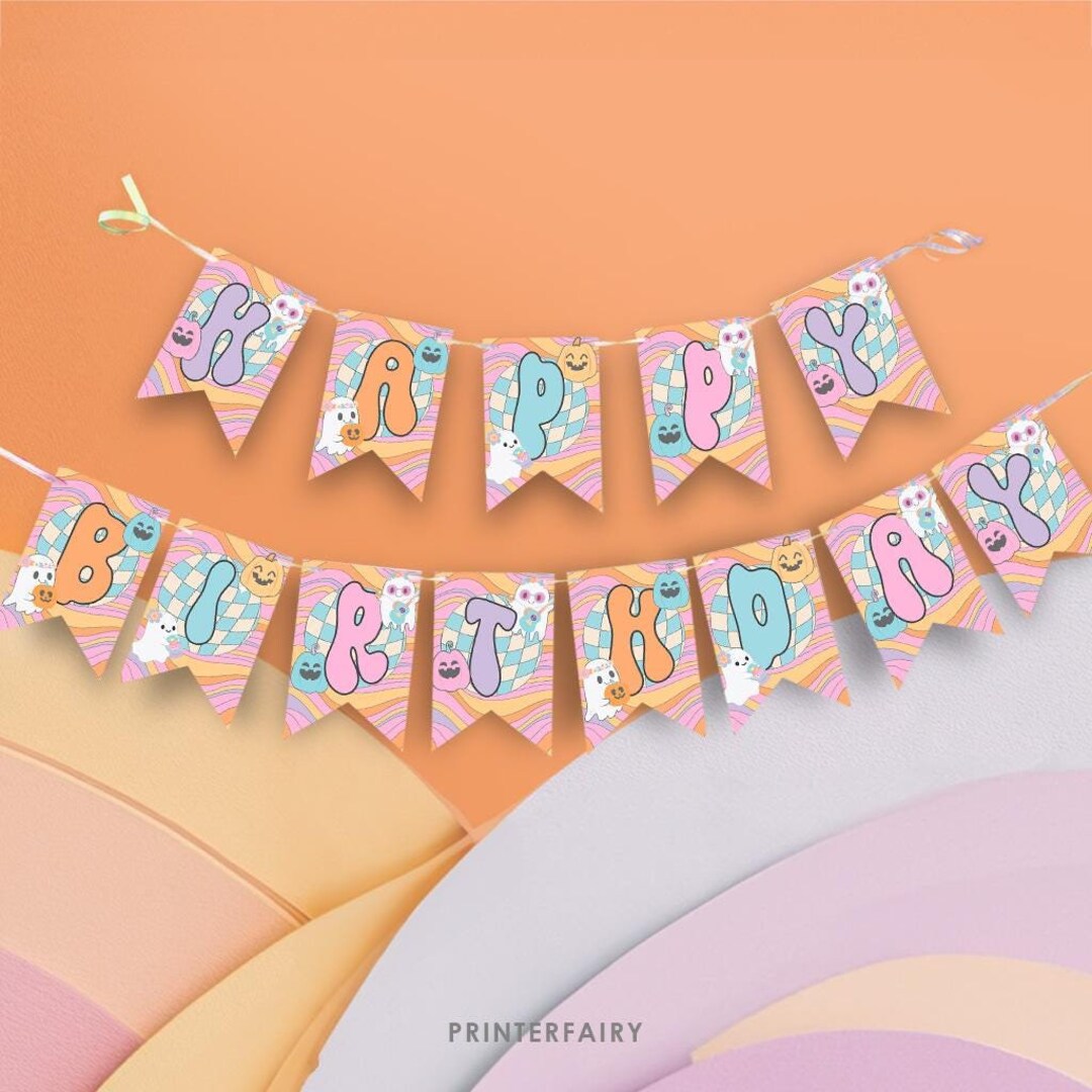 Groovy Halloween Editable Bunting Banner Printable Template Party ...
