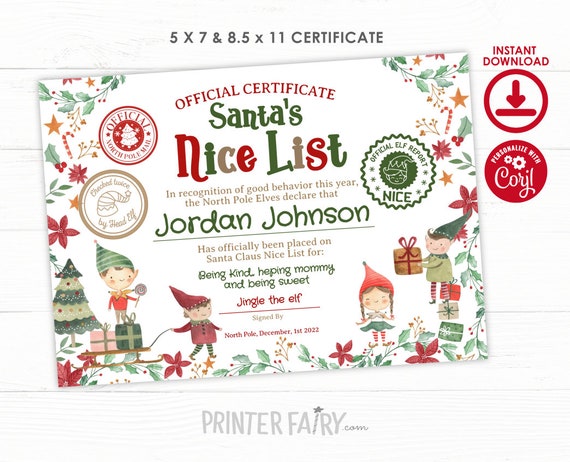 Nice List Certificate, EDITABLE Santa Claus Nice List, Christmas Games ...