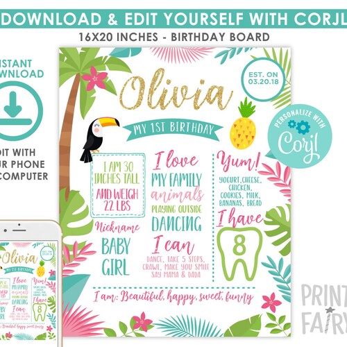 Luau Banner EDITABLE Hawaiian Birthday Decorations Bunting - Etsy