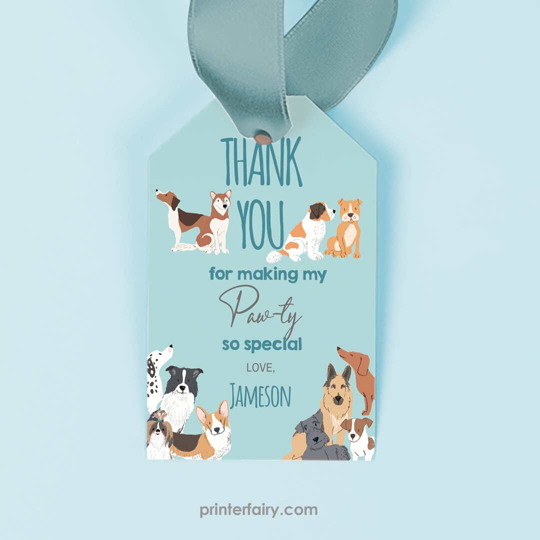 Puppy Adoption Birthday Favor Tags, Editable Dog Paw-ty (digital) - Etsy