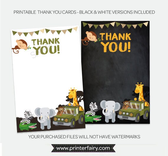 Safari Thank You Cards, Jungle Thank You Notes, Printable Thank you ...