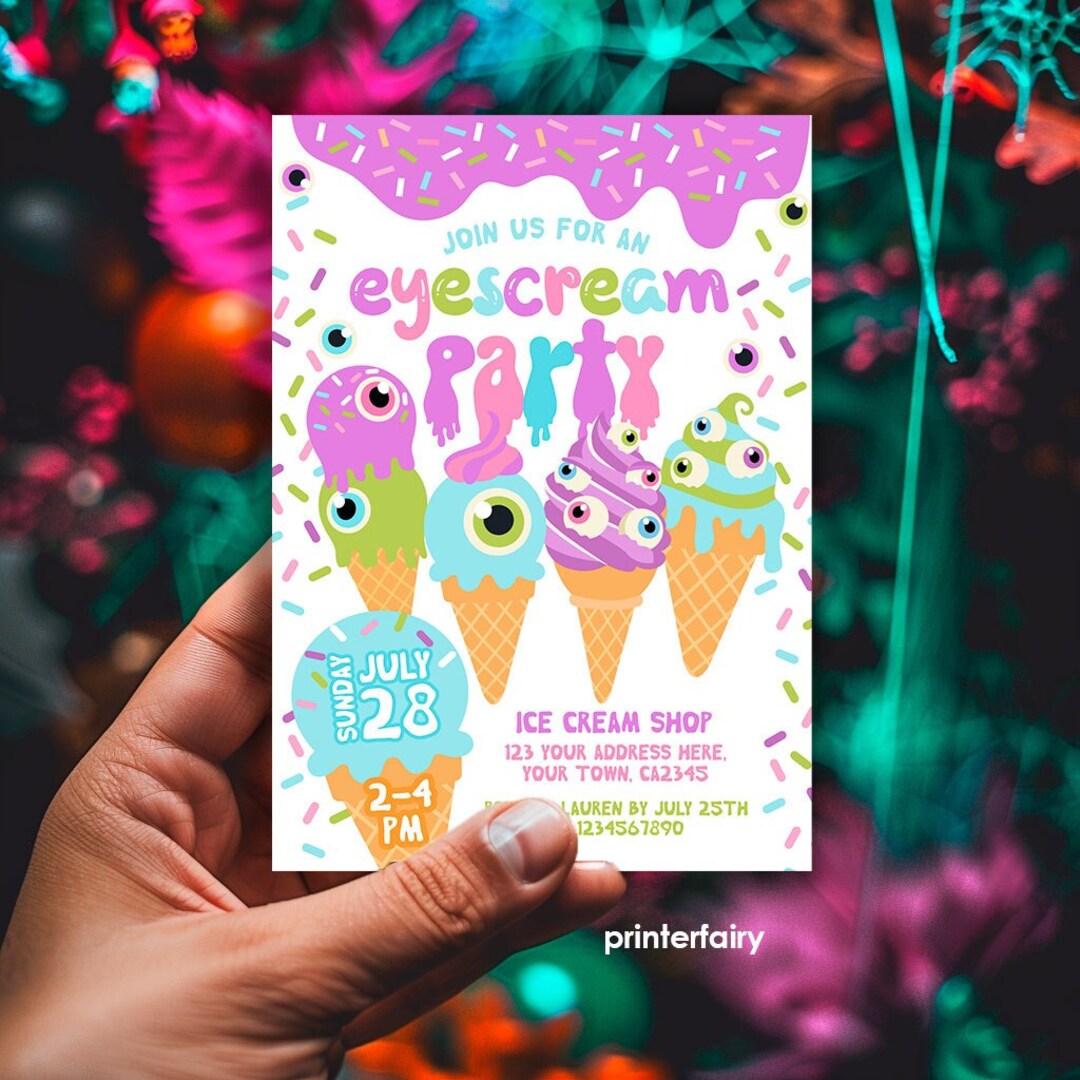 Summerween Party Invitation, Eyescream Party Invite, Editable ...