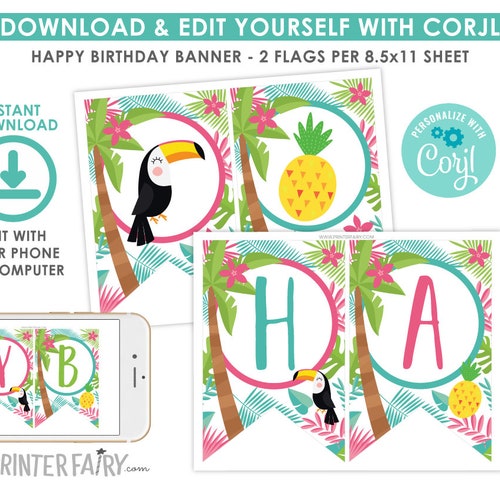 Luau Banner EDITABLE Hawaiian Birthday Decorations Bunting - Etsy