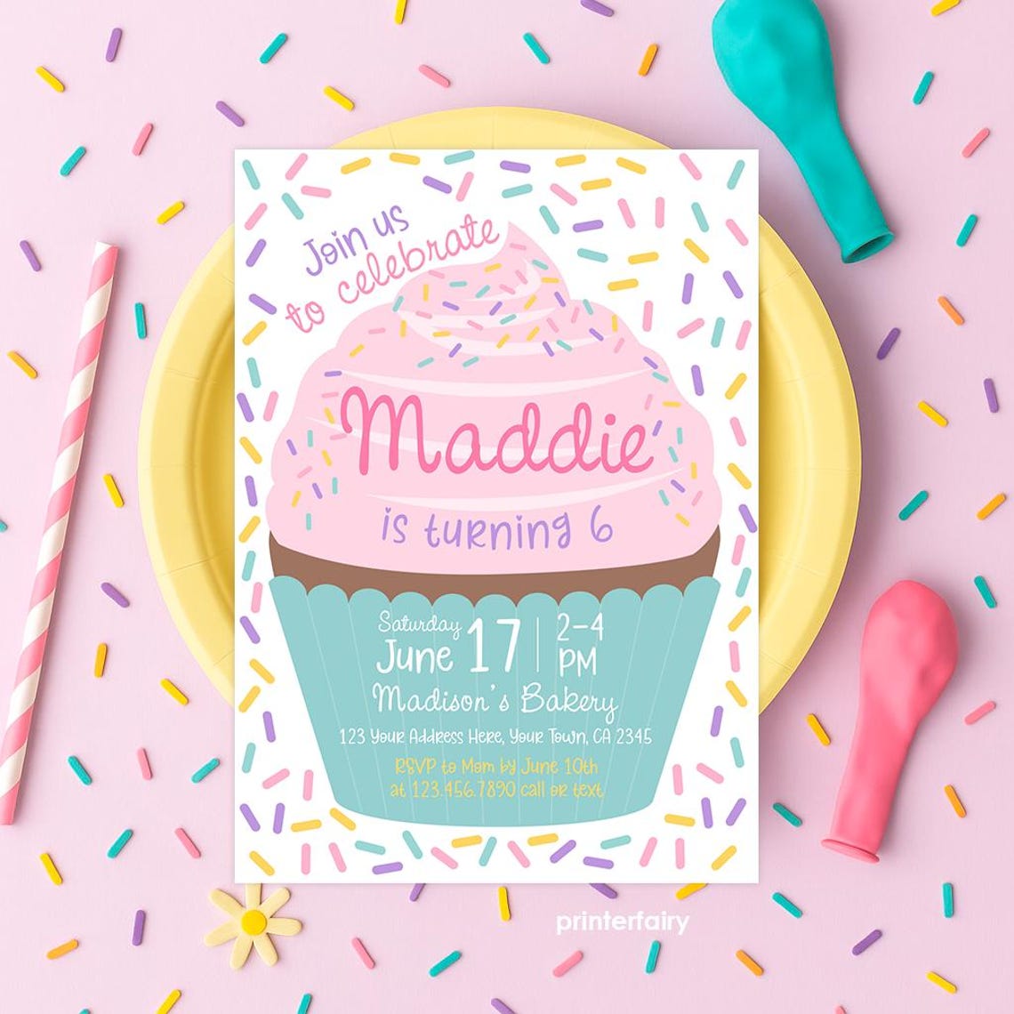 Editable Cupcake Birthday Invitation Template, Sprinkle Design (instant ...