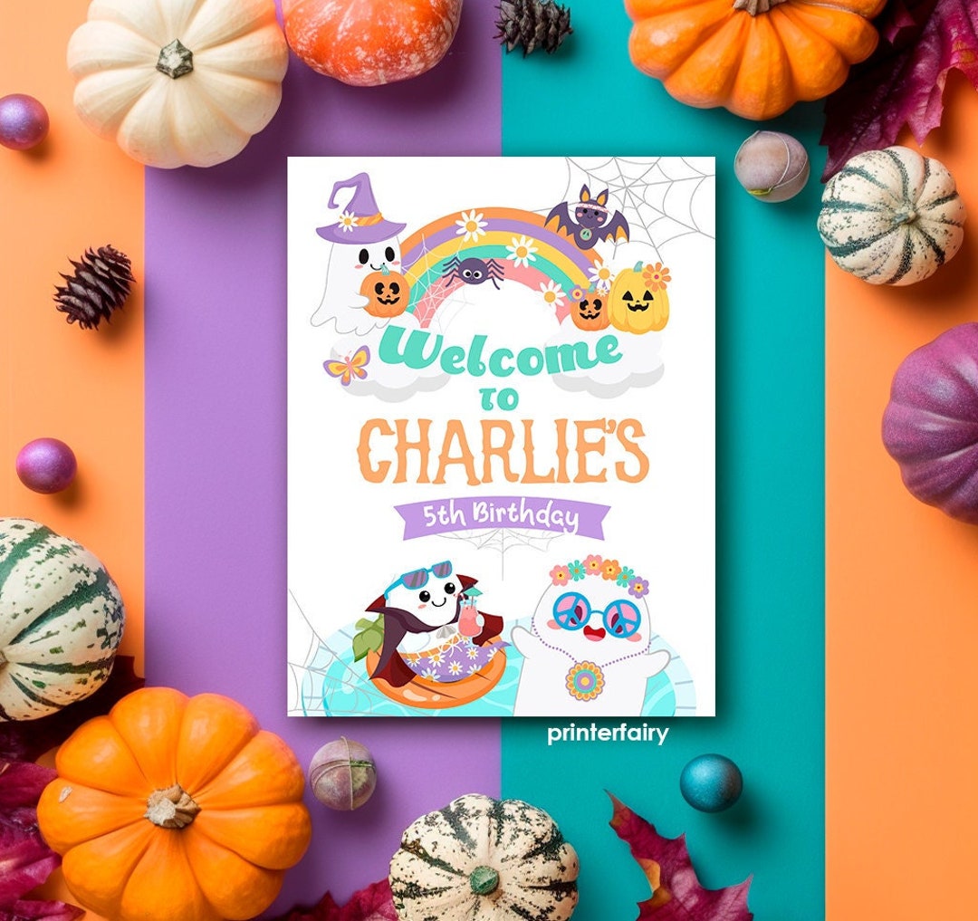 Summerween Party Welcome Sign, Editable, Halloween Party Birthday ...