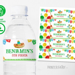 Editable Fiesta Birthday Water Bottle Labels, Mexican Party Decorations ...