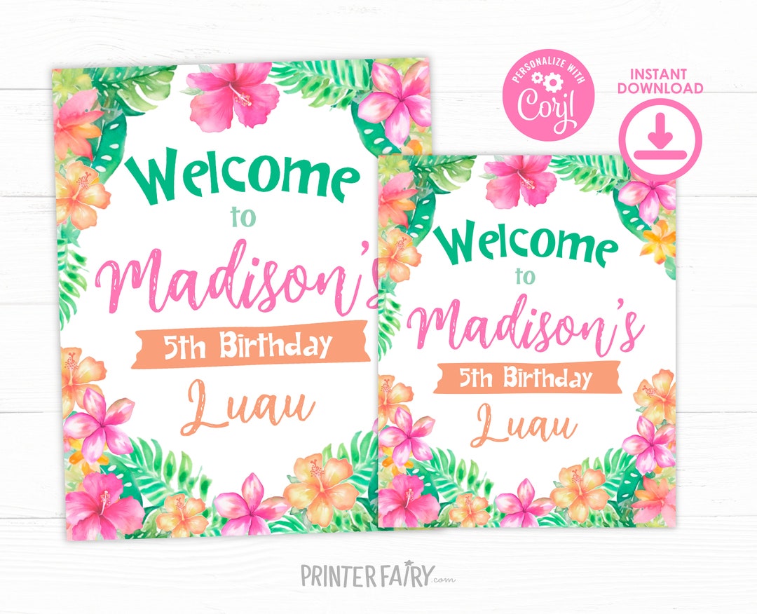 Luau Welcome Sign, Editable, Hawaiian Welcome Sign, Tropical Welcome ...
