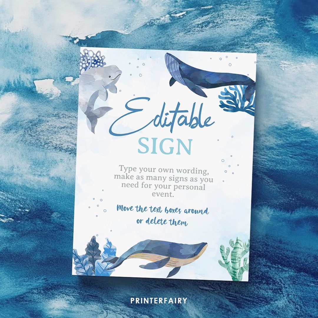 Under the Sea Birthday Editable Sign, Whales Party Sign, Ocean Party ...