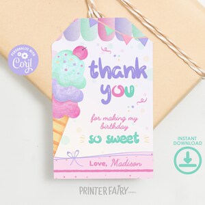 Ice Cream Birthday Favor Tags, Editable INSTANT DOWNLOAD - Etsy