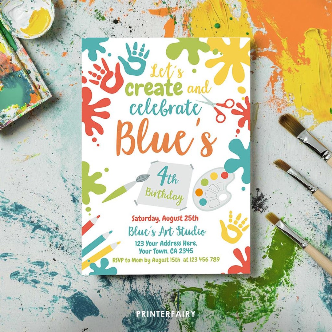 Paint Party Invitation, EDITABLE, Art Birthday Party Invitation, Art ...