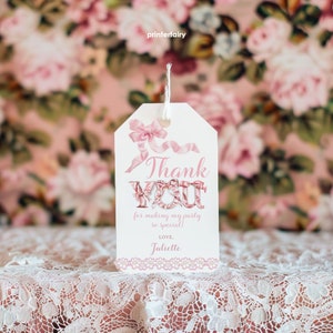 Pink Bow Printable Favor Tag Template, Coquette Birthday Party Favor ...
