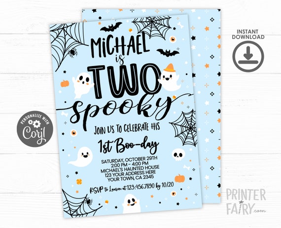 Two Spooky Invitation, EDITABLE Halloween 2nd Birthday Invitation ...