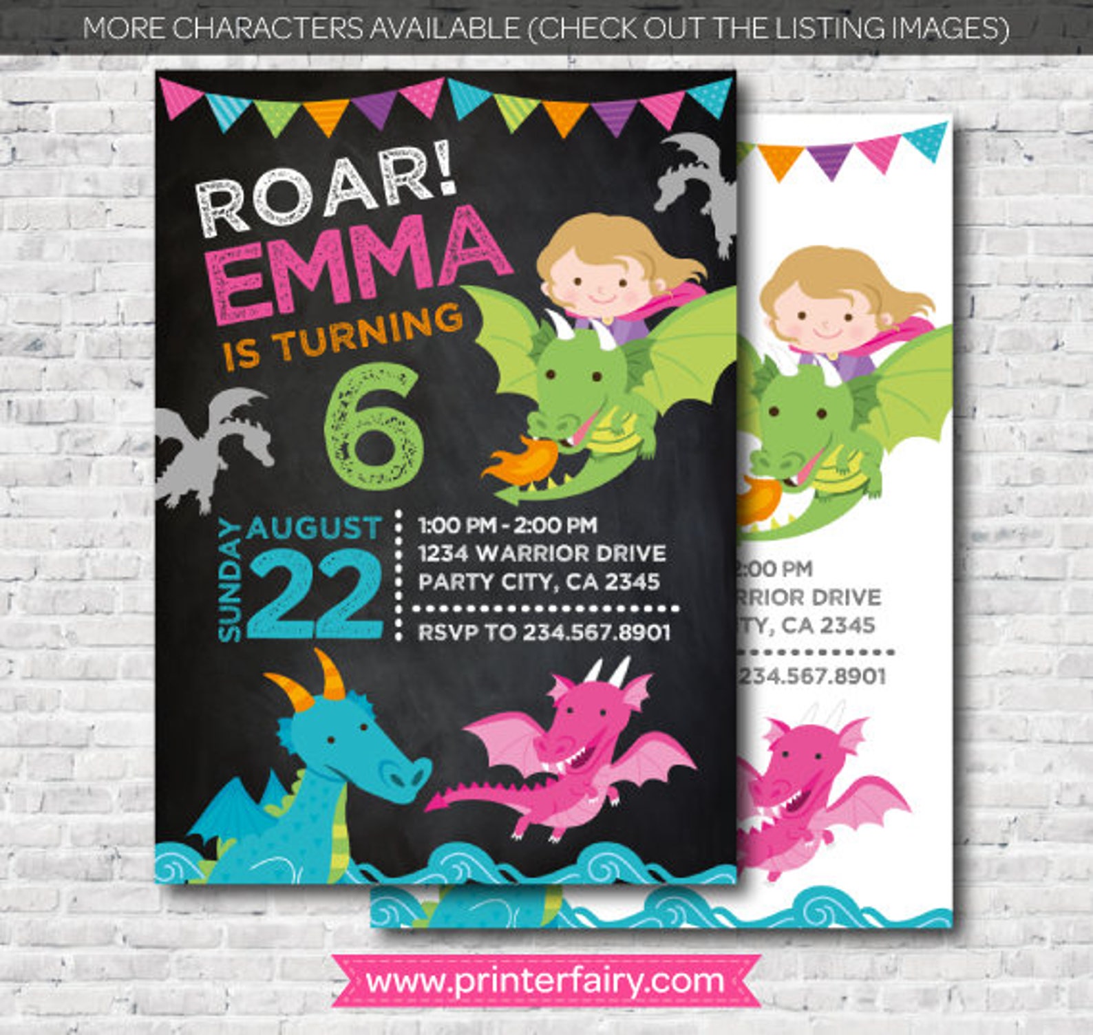 Dragon Girl Invitation Princess Invitation Medieval Birthday | Etsy