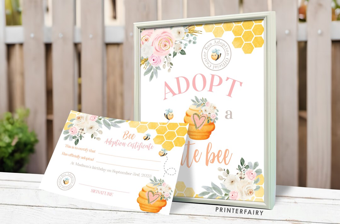 Adopt a Bee Sign and Certificate, Honeycomb Design, Perfect for Bee ...
