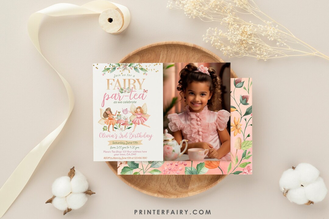 Editable Fairytale Partea Birthday Invitation With Photo, Whimsical ...