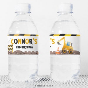 Construction Water Bottle Labels: Truck Birthday Party Accessories ...