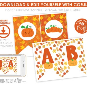 Little Pumpkin Birthday Party Banner, EDITABLE Autumn Birthday Party ...