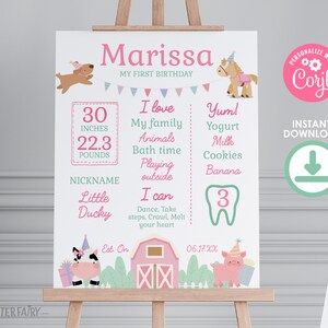 Farm First Birthday Stats Sign, Cute Farm Animals, Farm Birthday ...