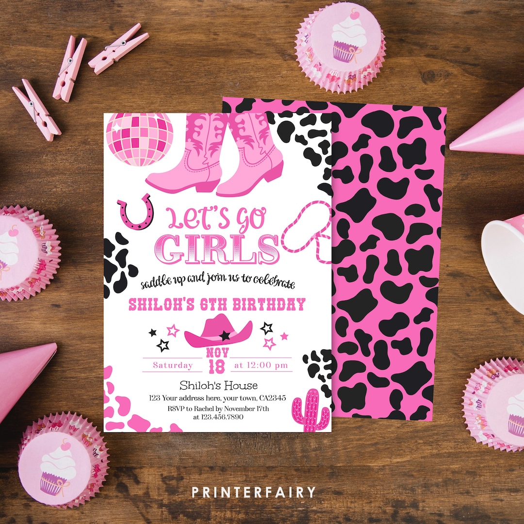 Editable Disco Cowgirl Boots Party Invitation, Cowgirl Big Little ...