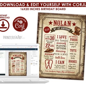 Western Birthday Milestones Board, Cowboy First Rodeo (INSTANT DOWNLOAD ...