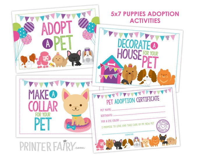 Puppy Adoption Basic Pack Puppy Adoption Party Dog Birthday - Etsy