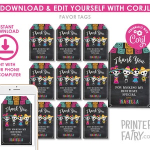Day of the Dead Favor Tags, Dia De Los Muertos Thank You Tags, Dia De ...