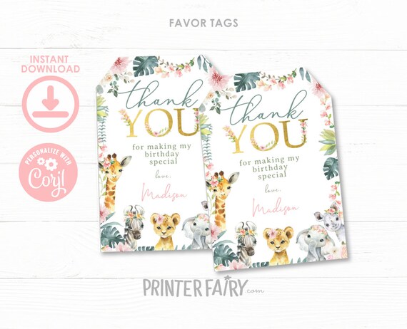 Wild One Favor Tags, EDITABLE Jungle Favor Tags, Safari Thank You Tags ...