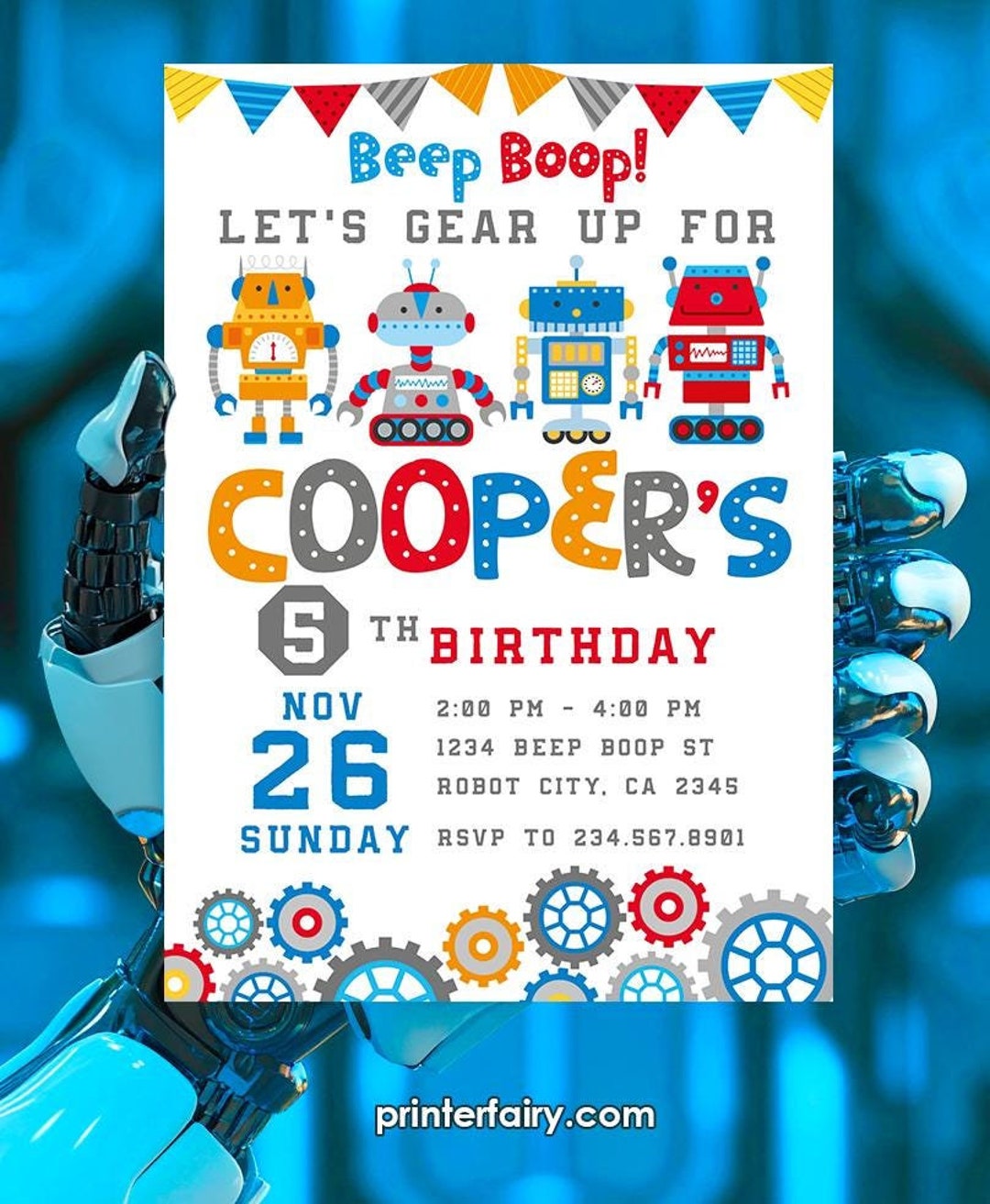 Robot Birthday Invitation, Robot Party, Beep Boop Invitation, Retro ...