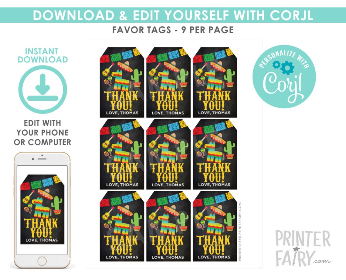 Fiesta Favor Tags EDITABLE Cinco De Mayo Fiesta | Etsy