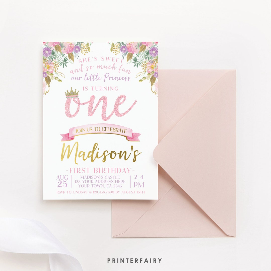Princess First Birthday Invitation, EDITABLE, Royal Birthday Invitation ...