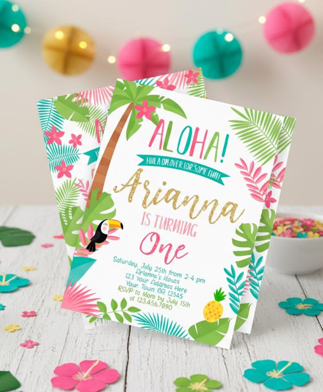 Editable 1st Birthday Luau Party Invitation Editable Template, Hawaiian ...