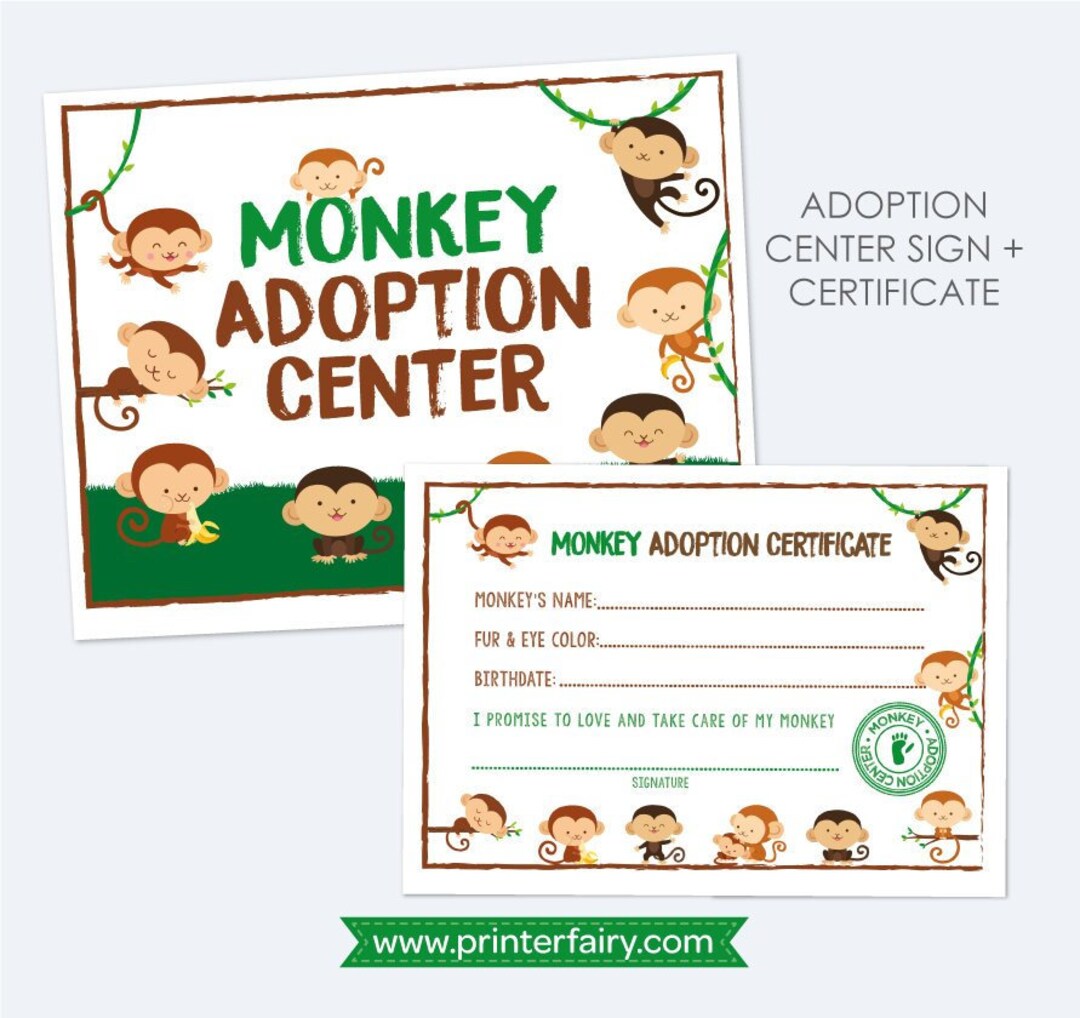 Monkey Adoption Center Monkey Birthday Party Monkey Sign - Etsy