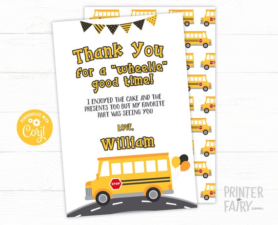Wheels on the Bus Thank You Card, EDITABLE, School Bus Thank You Note ...