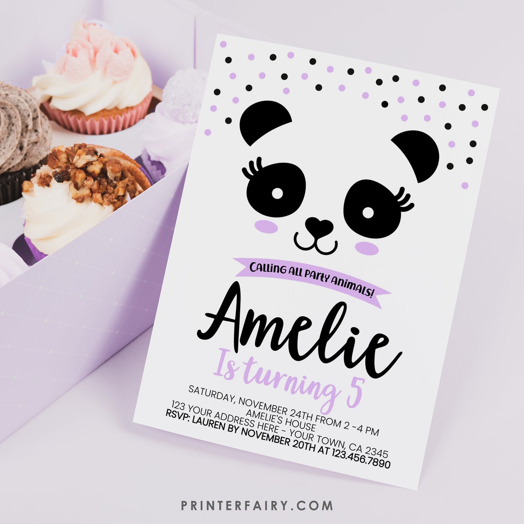 EDITABLE Panda Birthday Invitation, Black White & Pink Birthday Party ...