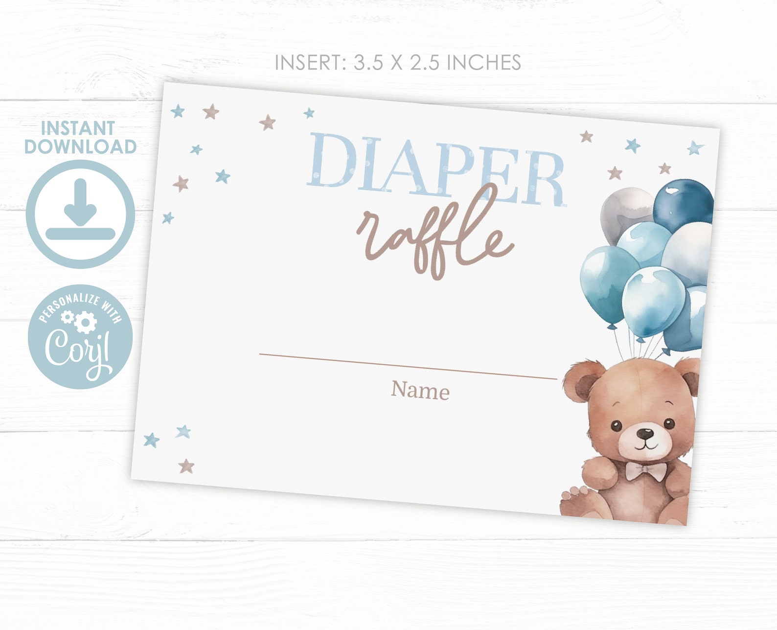 Bear Diaper Raffle, Editable, Teddy Bear Baby Shower Diaper Raffle ...