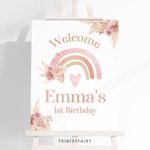 Boho Rainbow Welcome Sign, Pastel Watercolor Boho Decor, Pampas Party ...