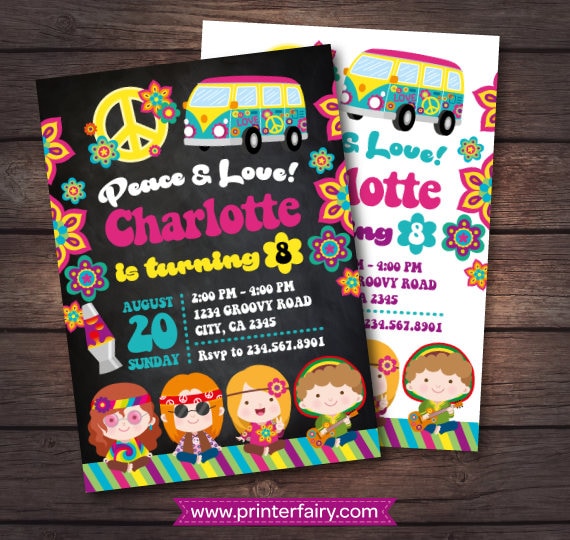 Hippie Invitation, Groovy Invitation, Peace and love invitations, 60s ...