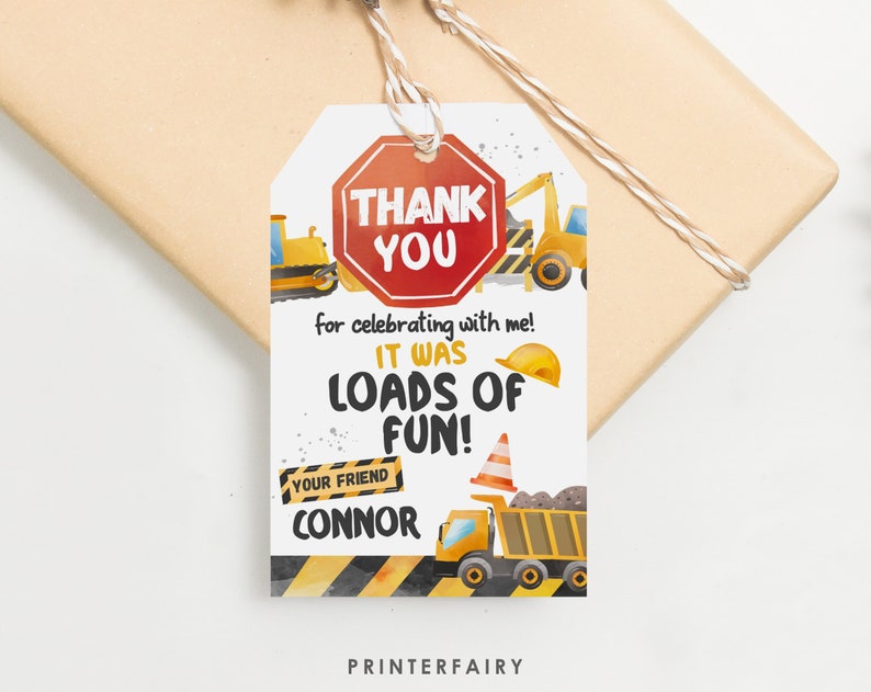 Construction Theme Party Favors: Editable Dump Truck Favor Tag, "under ...