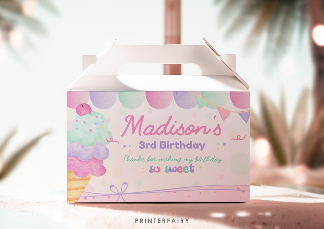 Ice Cream Party Gable Box Label, EDITABLE, Instant Download, Label for ...
