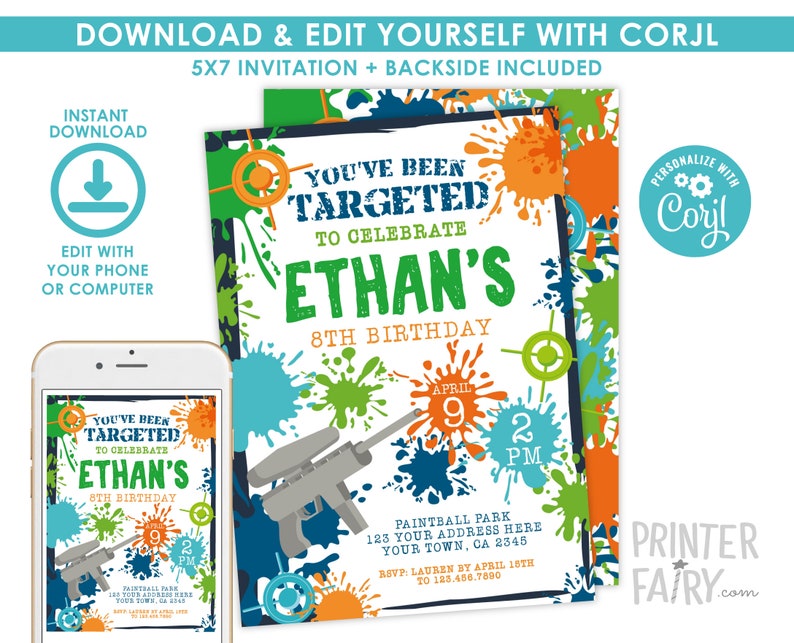 Paintball Birthday Invitation Paintball Party Invitation - Etsy