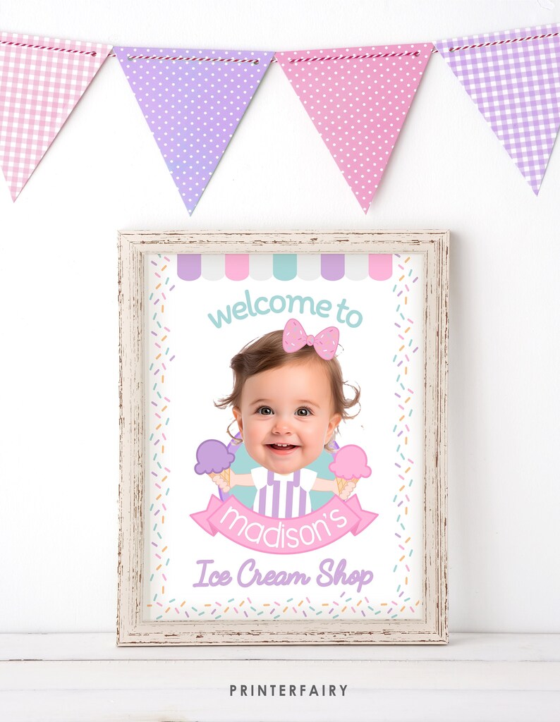 Ice Cream Welcome Sign Template, Editable Sign With Photo, Summer Party ...