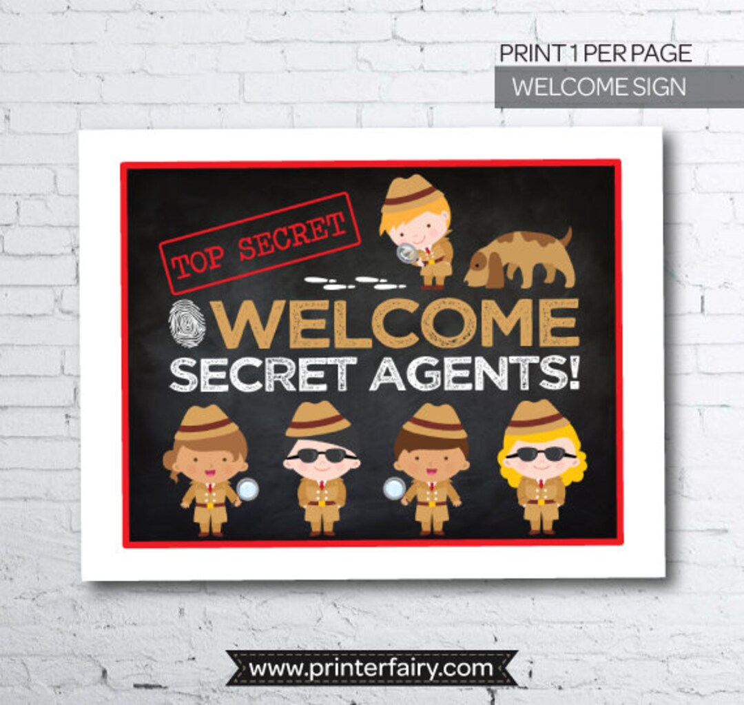 Secret Agent Welcome Sign SET of 2, Detective Birthday Party, Spy Party ...