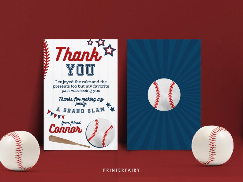Editable Baseball Thank You Card, Sports Birthday (digital Item) - Etsy