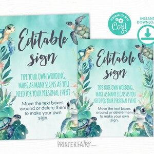 Sea Turtle Birthday Editable Sign, Under the Sea Editable Party Sign ...